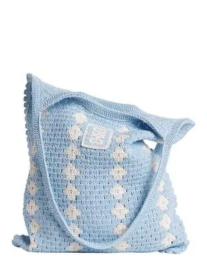 Sandro Crochet Tote Bag - Blue