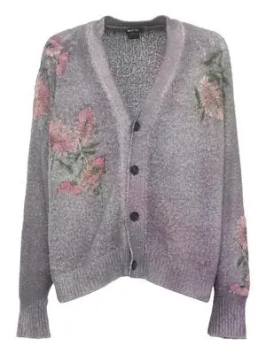 Avant Toi Floral Embroidered V-neck Cardigan - Grey