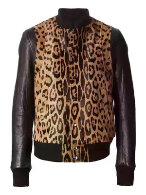 Balmain Leopard Print Leather Sleeve Jacket - Neutrals