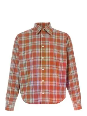 SECOND / LAYER Sherman Checkered Button-down Cotton Shirt - Orange
