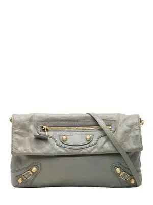 Balenciaga Lambskin Leather Motocross Giant 12 Envelope Clutch With Strap - Grey