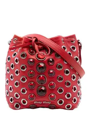 Miu Miu Jeweled Nappa Grommet Starlight Bucket Bag - Red