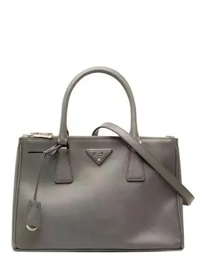 Prada Saffiano Lux Galleria Double Zip Satchel - Grey