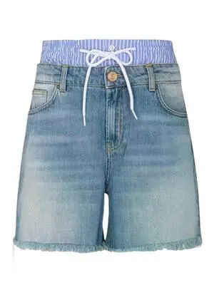 GAELLE Double-waist Frayed Shorts - Blue