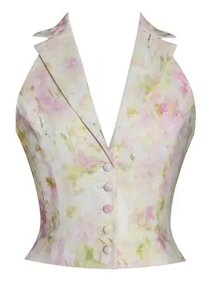 MISS CIRCLE NEW YORK Lauren Floral Print Linen Suit Vest - Pink