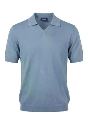 DRUMOHR Short Sleeve V-neck Knit Sweater - Blue