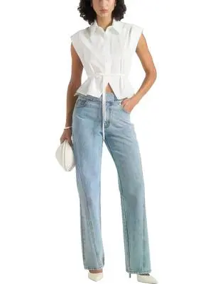 Manière De Voir Malia Sleeveless Tie Waist Cropped Shirt - White