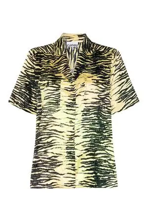 GANNI Tiger Print Notch Collar Shirt - Yellow