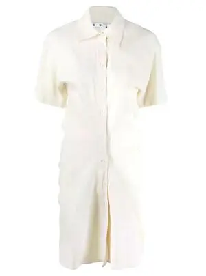 Off-White Ruched Shirt Dress - Neutrals