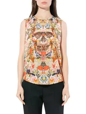 Alexander McQueen Floral Print Skull Motif Vest - Orange