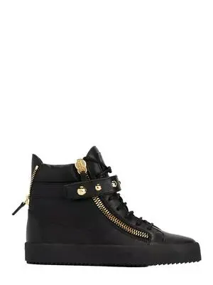 GIUSEPPE ZANOTTI And Gold Leather Zip Detail Hi-top Sneakers - Black
