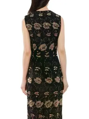 Givenchy Floral Embroidered Silk Shift Dress - Black