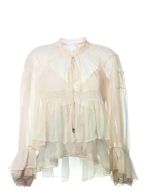 Chloé Colorblock Tiered Silk-cotton Blend Blouse - Neutrals