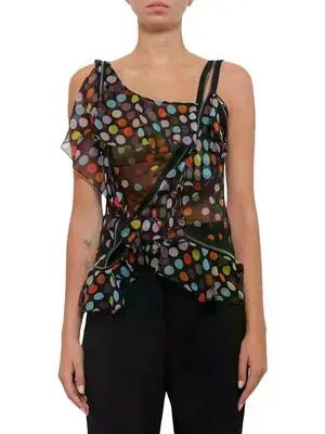 Givenchy Asymmetric Zip-detail Sheer Dotted Print Top - Black