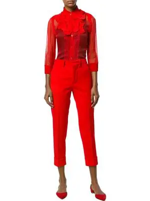 Givenchy Sheer Frill Fitted Shirt - Red