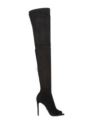 Balmain Suede Open-toe Stiletto Knee Boots - Black