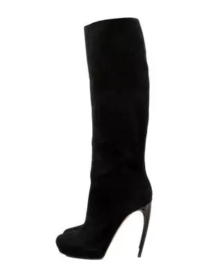 Alexander McQueen Horn Heel Suede And Leather Boots - Black