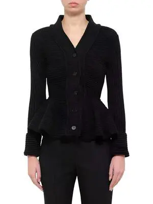 Alexander McQueen Peplum Ribbed Cardigan - Black
