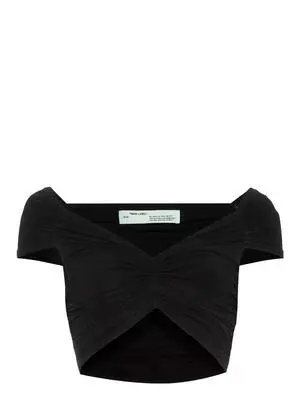 Off-White Off-shoulder Ruched Cropped Top - Black