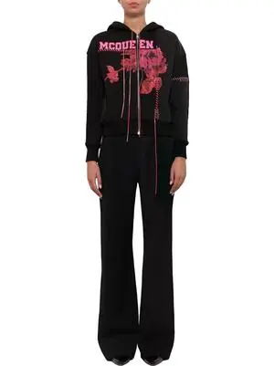Alexander McQueen Floral Logo Hooded Sweatshirt - Black