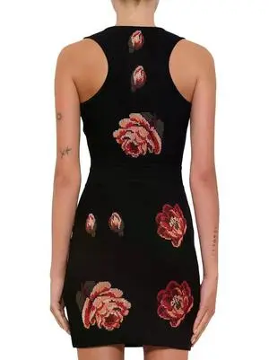Alexander McQueen Rose Tapestry Mini Knit Dress - Black