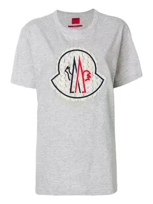 Moncler Crew Neck T-shirt With Lace Detail - Grey