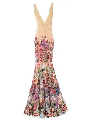 LA FUORI Botanical Symphony Embroidered Gown - Multi