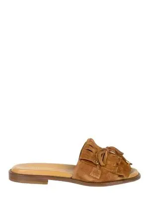LUCA GROSSI Fringed Bow Detail Sandals - Brown