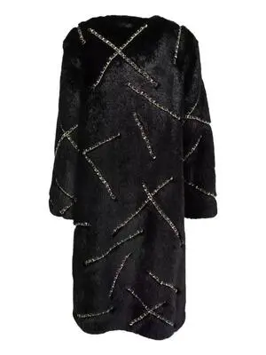 Moschino 2016 Chain-embellished Faux-fur Coat - Black