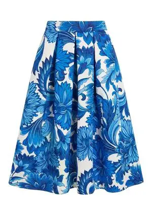LUNATICA MILANO Florence Floral-jacquard Midi Skirt - Blue