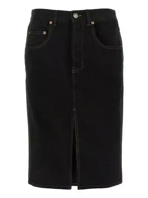 Saint Laurent Baggy Split-front Denim Pencil Skirt - Black