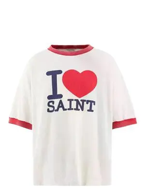SAINT MXXXXXX Graphic-print Ringer T-shirt - Neutrals