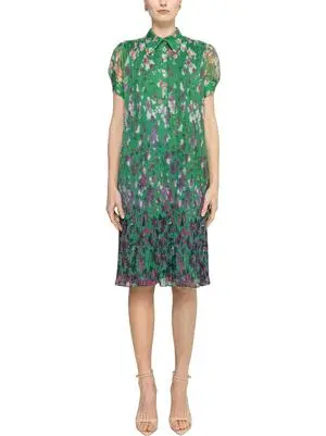 NISSA Floral Print Pleated Midi Dress - Green
