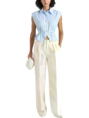 Manière De Voir Manière De Voir Tailored Stripe Sleeveless Cropped Shirt With Waist Tie Blue