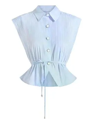 Manière De Voir Sleeveless Tie Waist Cropped Shirt - Blue