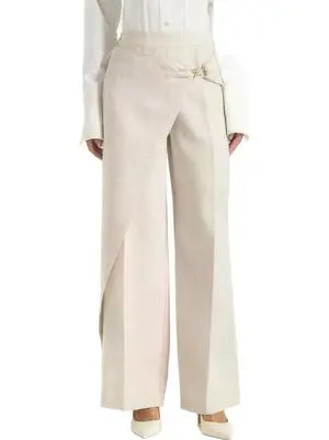 Manière De Voir Green Wrap Tailored Trousers With Gold Hardware - Neutrals