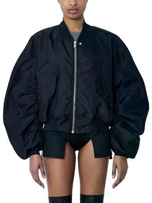Rick Owens Jumbo Flight Ruched-sleeve Oversized Bomber Jacket - Black