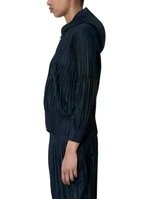 Issey Miyake Pleated Hooded Jacket - Black