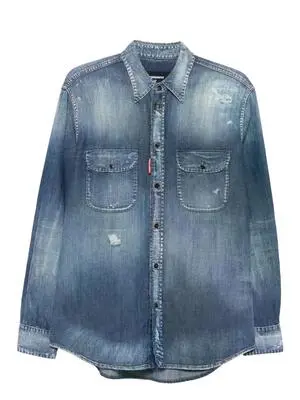 Dsquared2 Canadian Distressed Denim Shirt - Blue