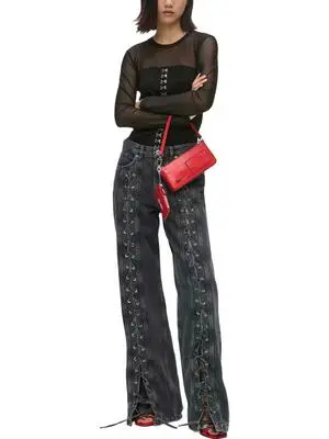 Karl Lagerfeld Mesh Panelled Hook-and-eye Top - Black