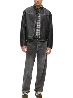 KARL LAGERFELD Karl Lagerfeld Jeans Distressed Slogan Print Zip-Up Jacket