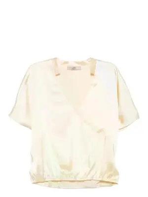 CARLA G. Satin Wrap Top - Neutrals