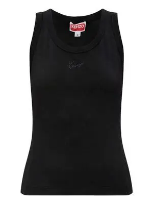 Kenzo Ribbed Cotton Logo Top - Black
