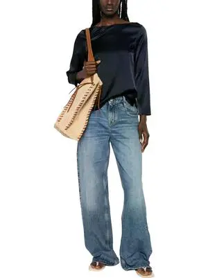 PUROTATTO Satin Boat-neck Blouse - Blue