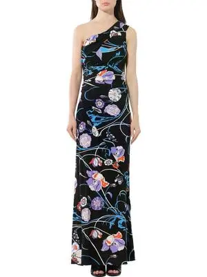 Emilio Pucci One-shoulder Maxi Dress With Floral Print - Black