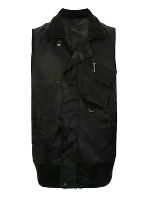 PORTS V Sleeveless Collared Jacket - Black