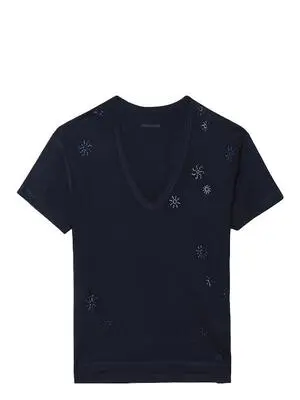 Zadig&Voltaire Marta Rhinestone Embellished V-neck T-shirt - Encre