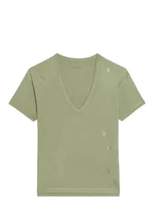 Zadig&Voltaire Marta Rhinestone Embellished V-neck T-shirt - Tea