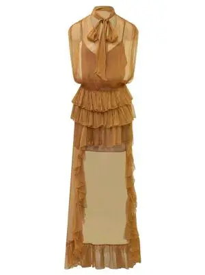 ACTUALEE Ruffled Bow-detail Dress - Brown
