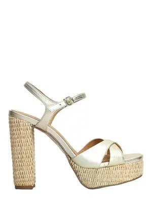PEDRO MIRALLES Metallic Raffia Platform Sandals - Silver
